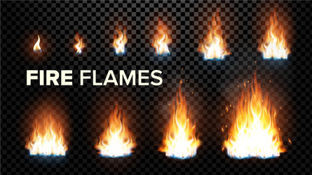 Realistic fire animation sprites flames set Vector Image