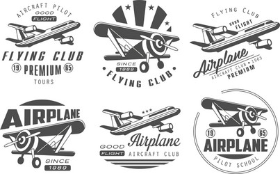 Airplane flying club label and emblem set Vector Image