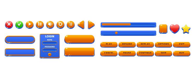 Game Menu Interface Ui Buttons Glossy Elements Vector Image