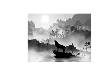 Cartoon wolf howling on rock Royalty Free Vector Image