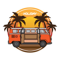 Summer time background with retro bus palms Vector Image