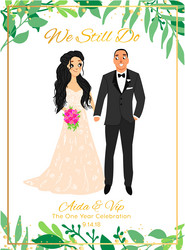 Green wedding cartoon bride and groom invitation Vector Image
