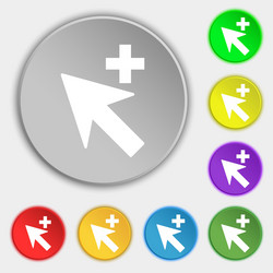 Cursor arrow plus add icon sign symbols on eight Vector Image