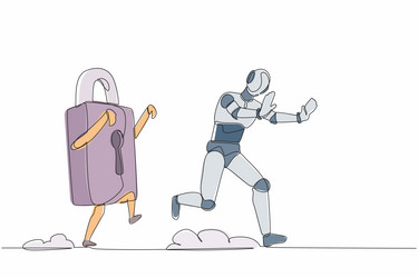 Single one line drawing stress robot being chased Vector Image