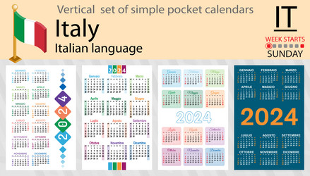Italian vertical set of pocket calendar for 2024 Vector Image