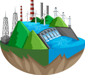 Scene with volcano and river Royalty Free Vector Image