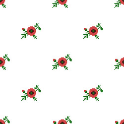 8 bit pixel mosaic floral poppy seamless Vector Image