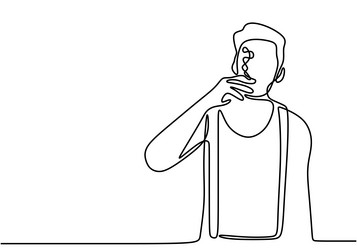 One continuous drawing line young man smokes Vector Image
