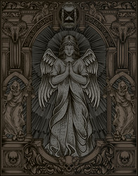 Angel praying with vintage engraving frame Vector Image