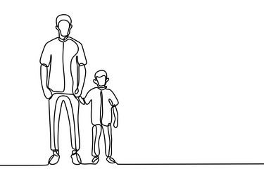 Continuous line drawing of a father and children Vector Image