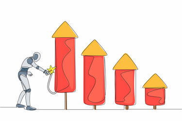 Single one line drawing robot ignite firework Vector Image