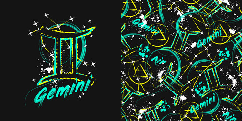 Label pattern with icon of zodiac sign aquarius Vector Image