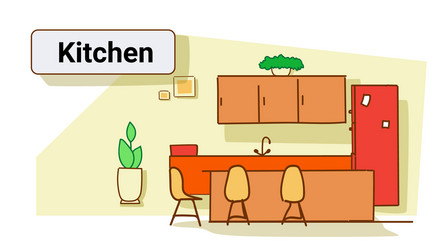 Cartoon empty kitchen in pink colors Royalty Free Vector