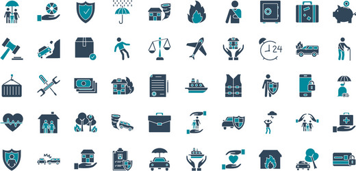 Insurance silhouette style icon set design Vector Image