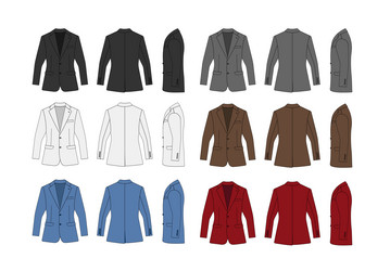 Suit jacket template set with side view Royalty Free Vector