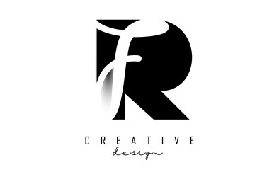 Golden letters rf r f logo with leading lines Vector Image