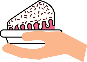Hand holding birthday cake slice food Royalty Free Vector