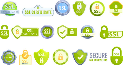 Ssl certificate icons set cartoon secure Vector Image