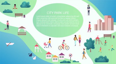 Top view of city public park with river bridge Vector Image
