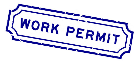 Grunge blue work permit word square rubber seal Vector Image