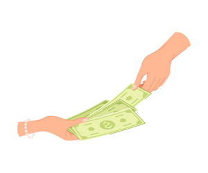 Hand with green dollar banknote or paper money Vector Image