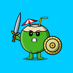 Cute cartoon lychee viking pirate holding sword Vector Image