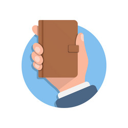 Diary in hand flat style notebook on isolated Vector Image