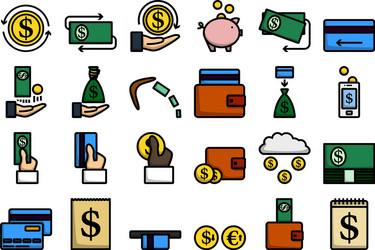 Money deposit icon set color Royalty Free Vector Image