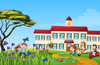 Children playing at school Royalty Free Vector Image