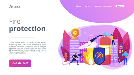 Fire protection concept landing page Royalty Free Vector
