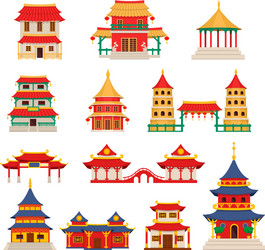 Cartoon traditional asian house objects set Vector Image