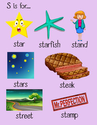 Different words begin with letter s Royalty Free Vector