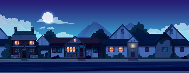 Suburb houses at night dark suburban street Vector Image