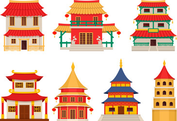 Asian buildings isometric chinese gate Royalty Free Vector