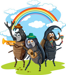 Insect music band playing in nature Royalty Free Vector