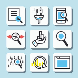 Bars chart in lupe and document line and fill Vector Image