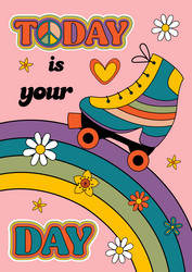 Retro poster with rainbowflowers Royalty Free Vector Image
