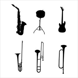Set of musical instruments silhouettes Royalty Free Vector