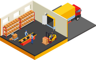 Truck in the warehouse distribution center Vector Image