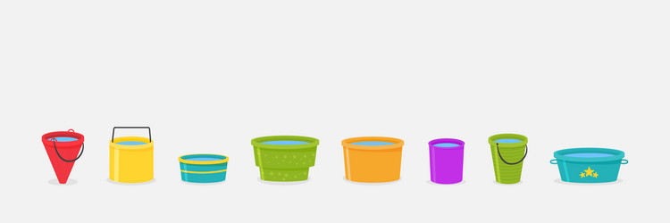 Colored plastic buckets Royalty Free Vector Image