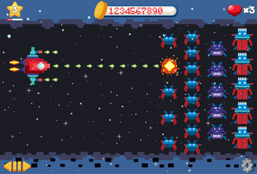 Pixel space game interface with invaders Vector Image