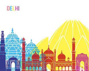 Delhi skyline in red Royalty Free Vector Image