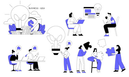 Business process with woman character team Vector Image