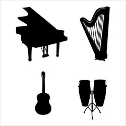 Set of musical instruments silhouettes Royalty Free Vector