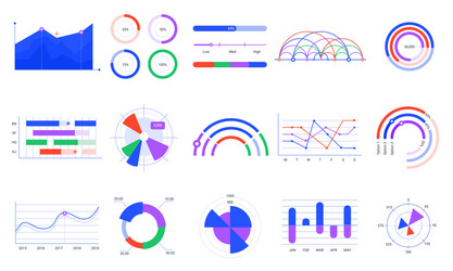 Infographic charts colorful data graphs Royalty Free Vector