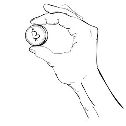 Hand hold bitcoin simple draw sketch doodle Vector Image