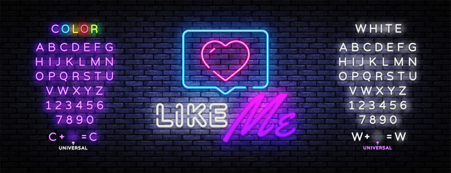 Like share neon sign design template Royalty Free Vector