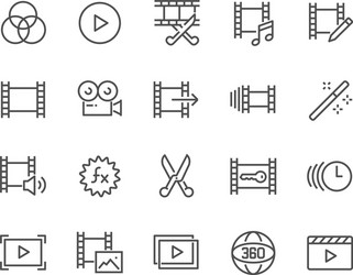 Video editing line icons collection clip Vector Image