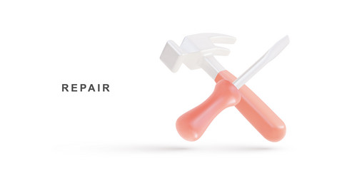 3d realistic simple repair icon with hammer Vector Image