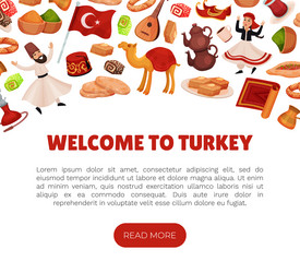 Turkey travel banner design with authentic symbols